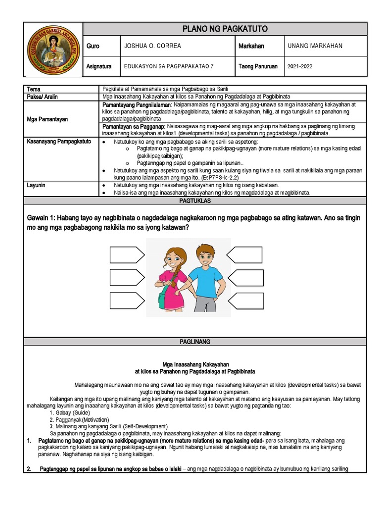 Plano NG Pagkatuto Sa Esp 7 | PDF