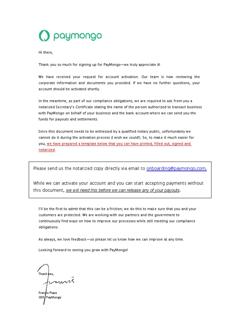 Paymongo Secretary Certificate Template | PDF