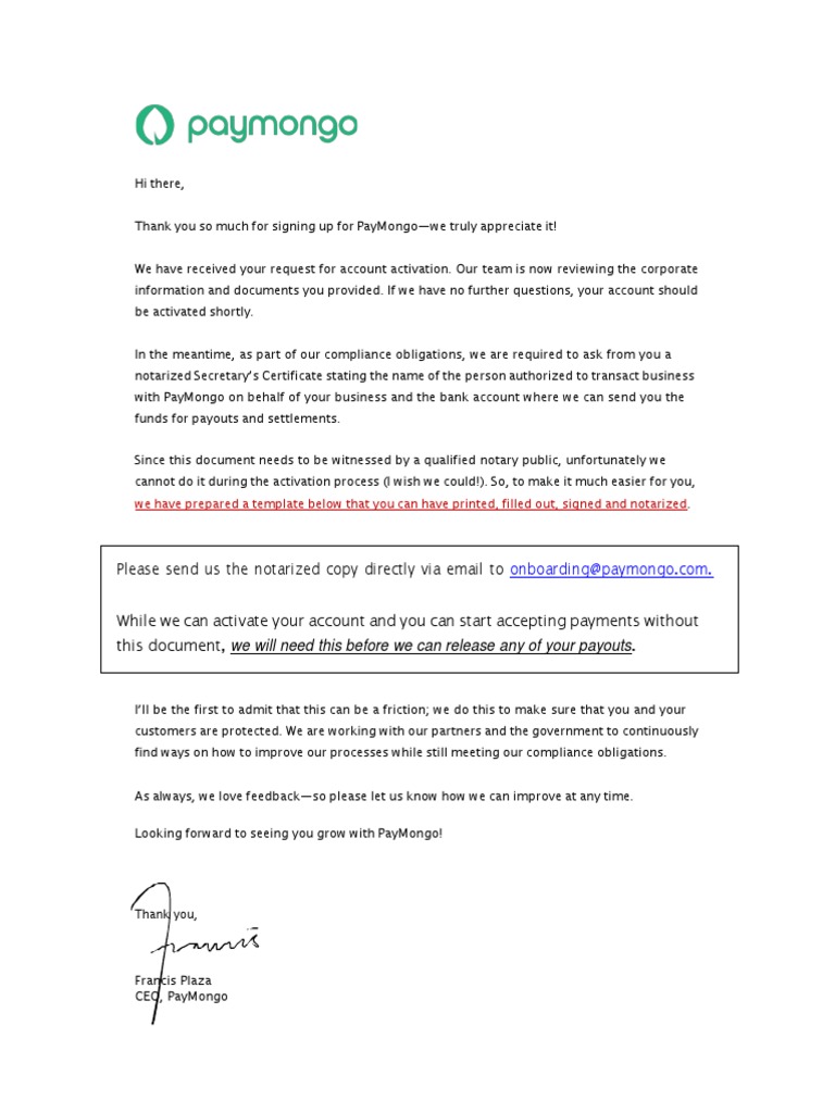 Paymongo - Secretary Certificate Template | PDF | Notary Public | Business