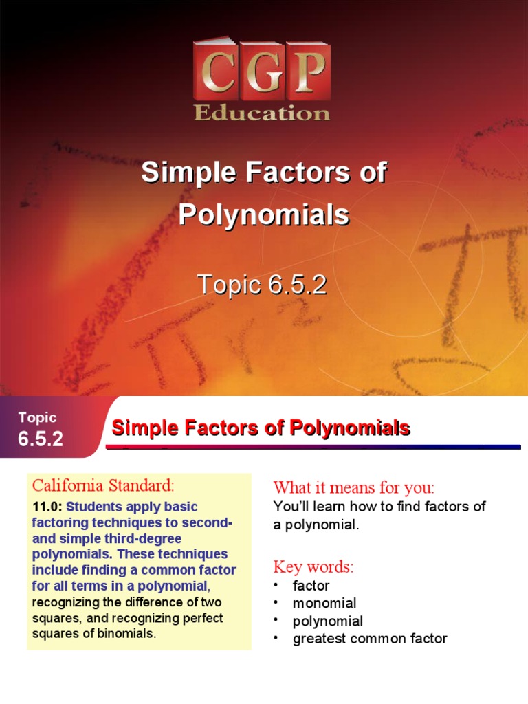 Factoring Polynomials and GCF Techniques | PDF | Factorization | Polynomial