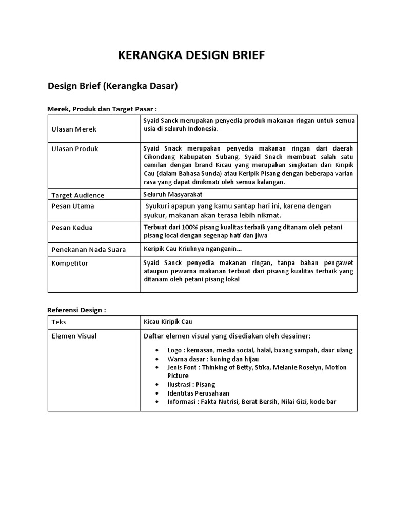 Kerangka Design Brief Kicau | PDF