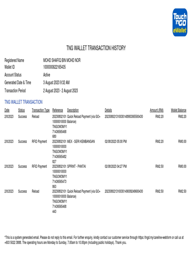 TNG Ewallet Transactions | PDF