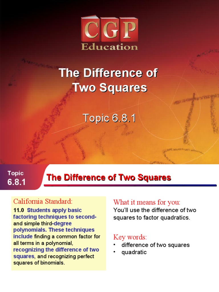 8the Difference of Two Squares | PDF | Factorization | Quadratic Equation