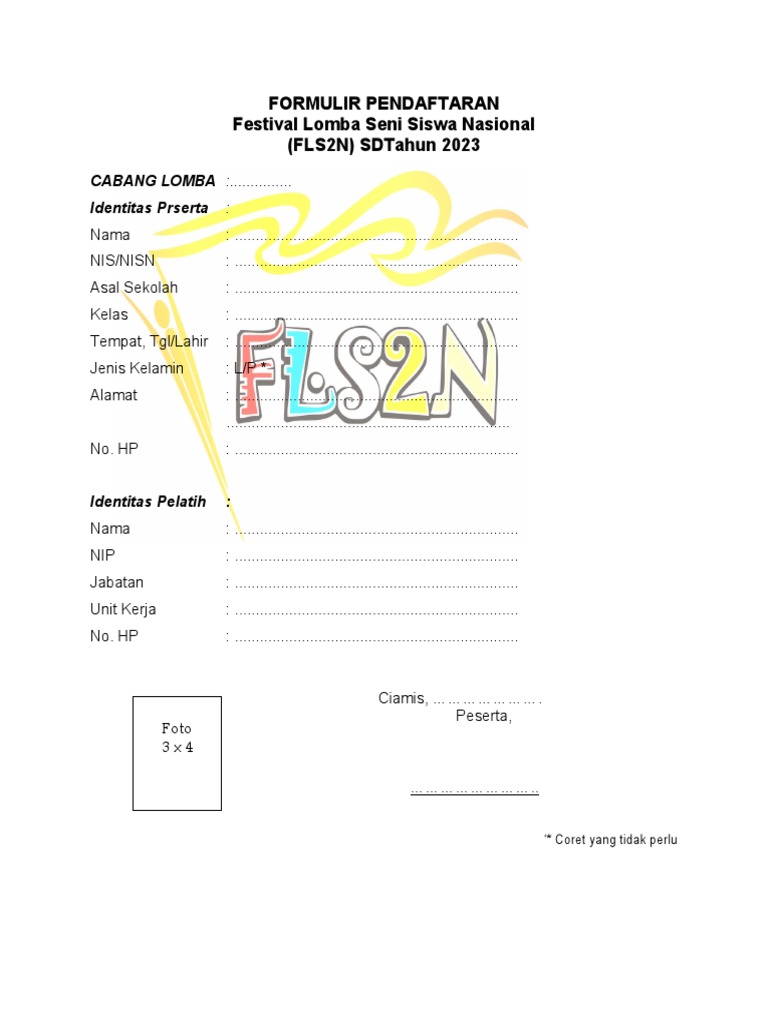 Formulir Pendaftaran Fls2n 2023 | PDF