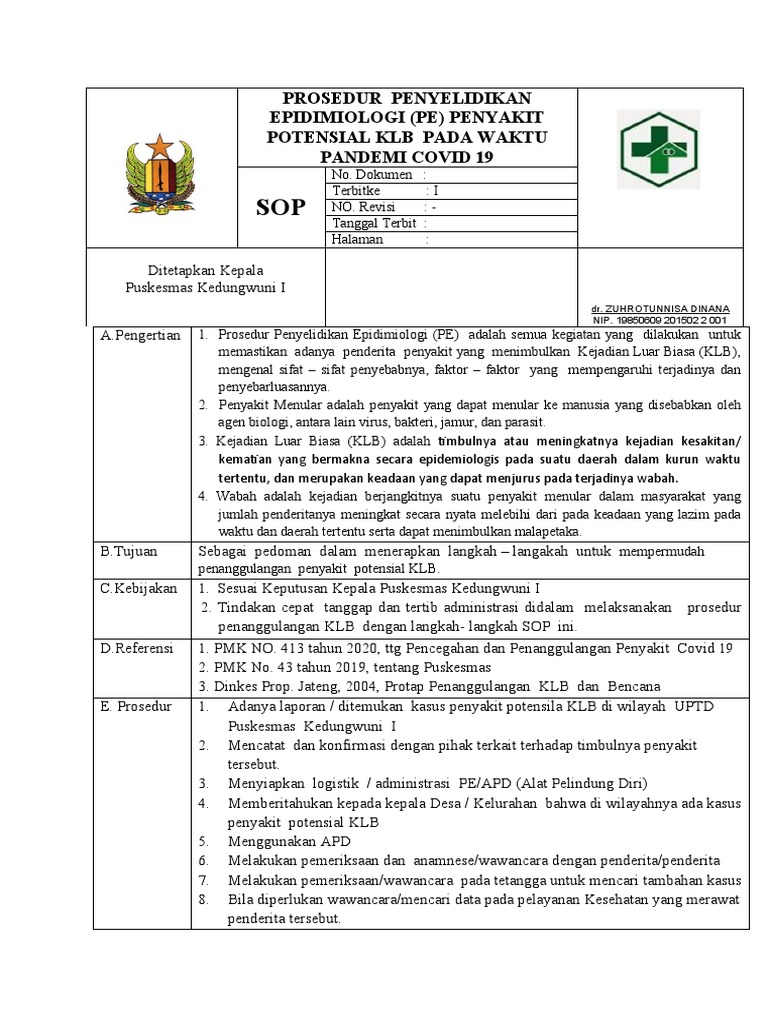 SOP PE Penyakit Potensial KLB Di Waktu Pandemi Covid 19 | PDF | Pengembangan Diri | Sains ...