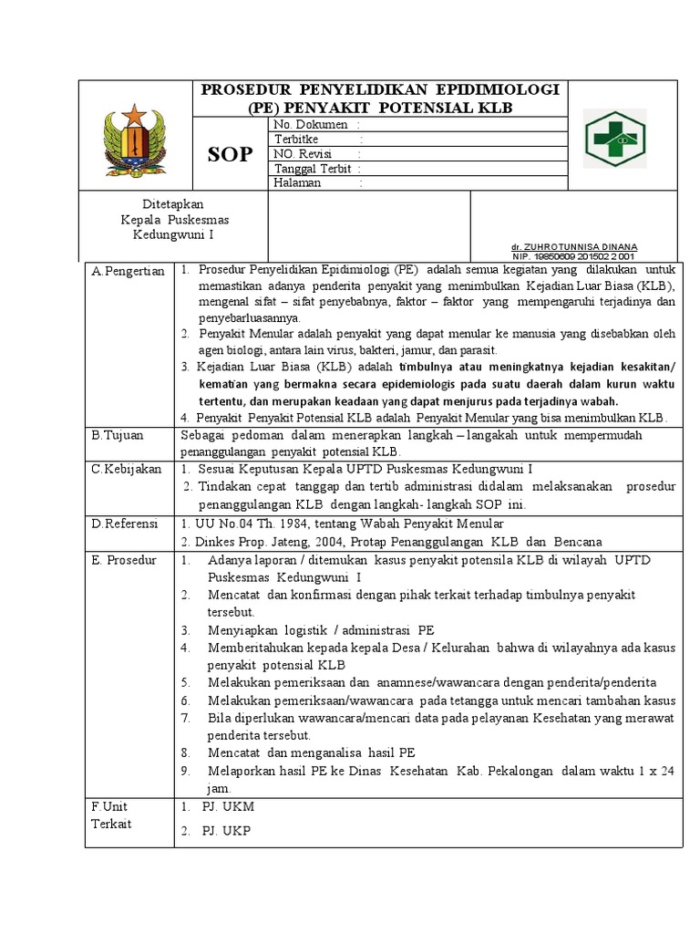 SOP PE Penyakit Potensial KLB | PDF