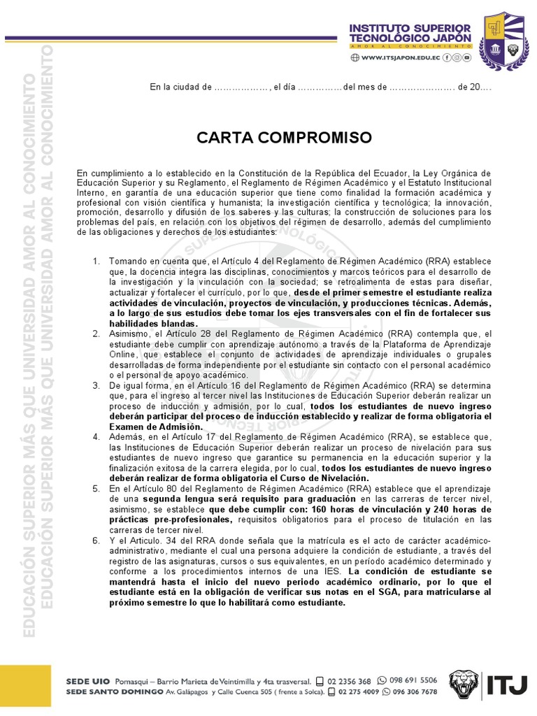 Carta Compromiso - Legalización Matrícula | PDF | Educación más alta ... Carta Compromiso - Legalización Matrícula | PDF | Educación más alta ...