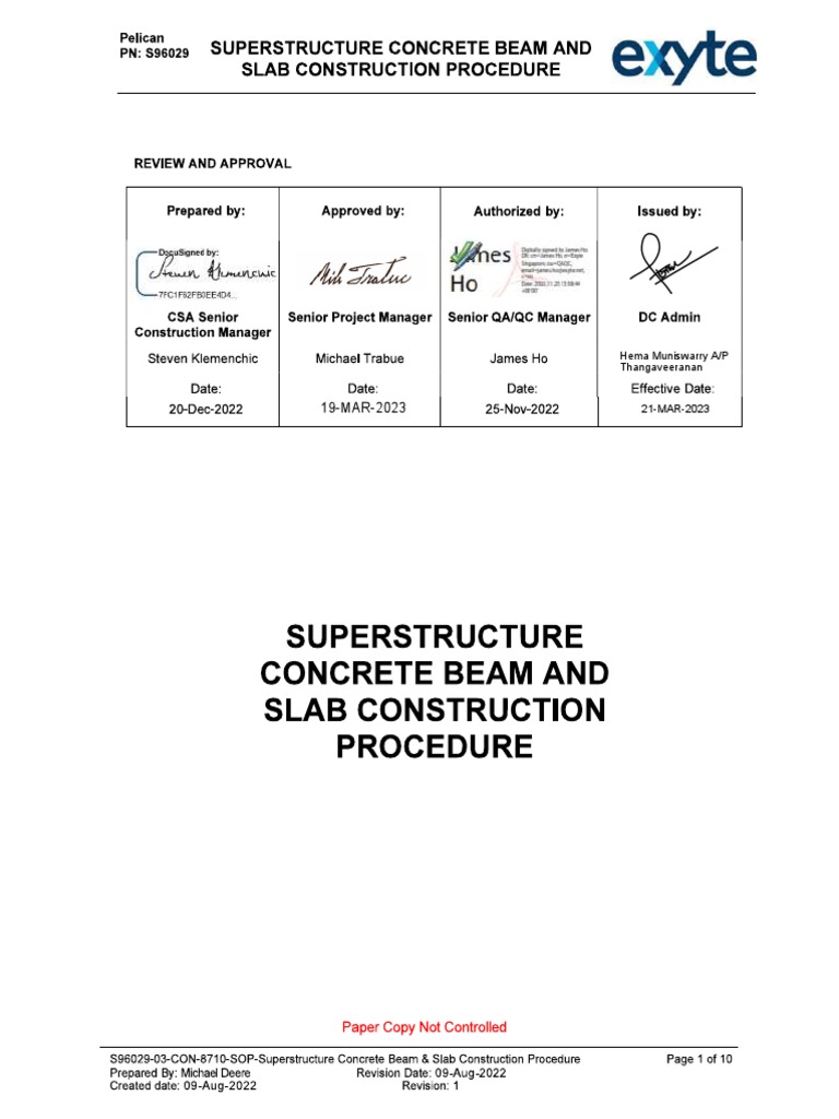 S96029-03-CON-8710-SOP-Superstructure Concrete Beam and Slab Construction Procedure - Rev.1 | PDF
