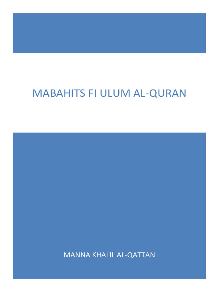 Mabahits Fi Ulum Al Quran Manna Khalil Al Qattan in Indonesian PDF | PDF