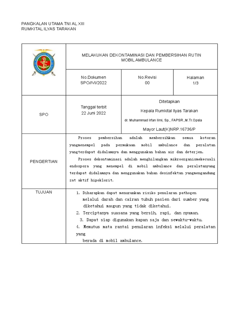 Ppi 10 Ep 2 Spo Pembersihan Mobil Ambulance | PDF