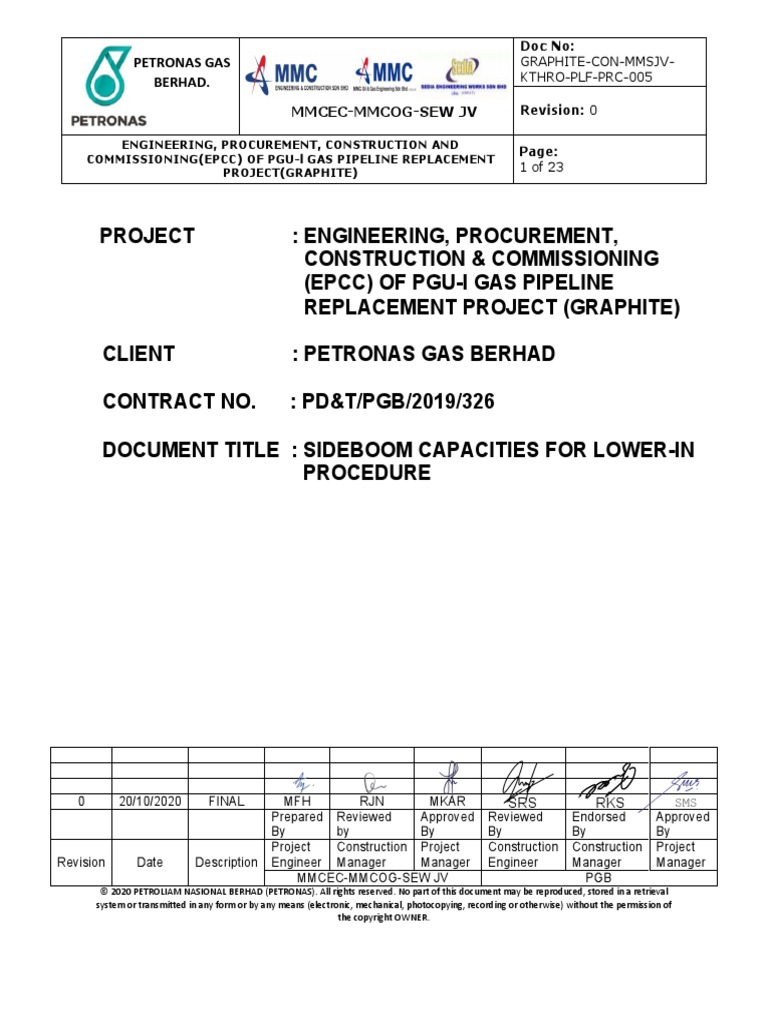 PLF-PRC-005 - R0 - Sideboom Capacities For Lower-In Procedure | PDF | Technology & Engineering
