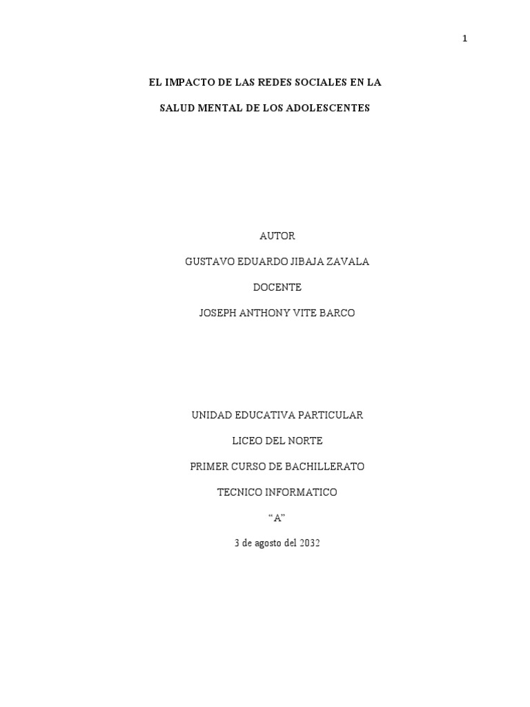 Redes Sociales y Salud Mental Adolescente | PDF | Salud mental | Redes ...
