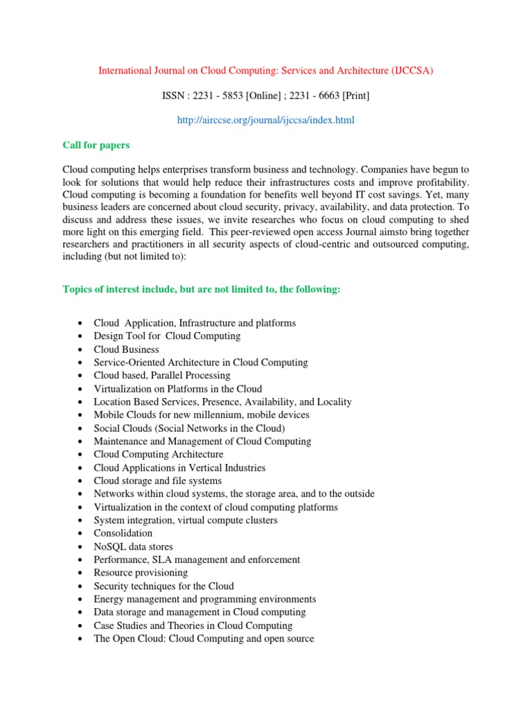 International Journal On Cloud Computing: Services and Architecture ...