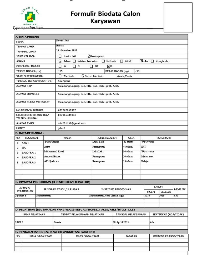 Form Biodata Calon Karyawan NOPI | PDF