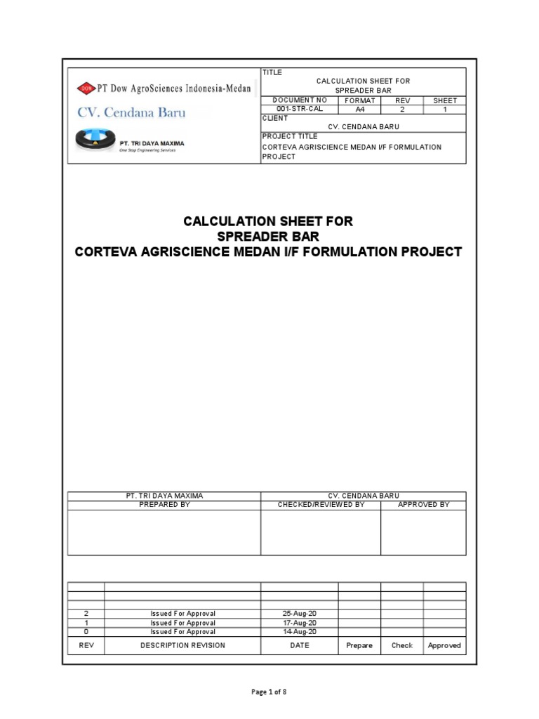 Design Calc of Spreader Bar For Lifting Air Receiver Tank Rev.2 | PDF