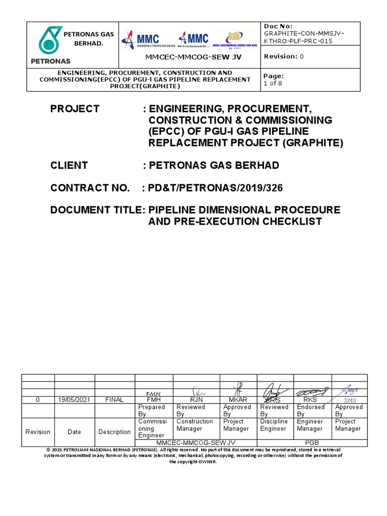 PLF-PRC-015 - R0 - Pipeline Dimensional Procedure and Pre-Execution ...