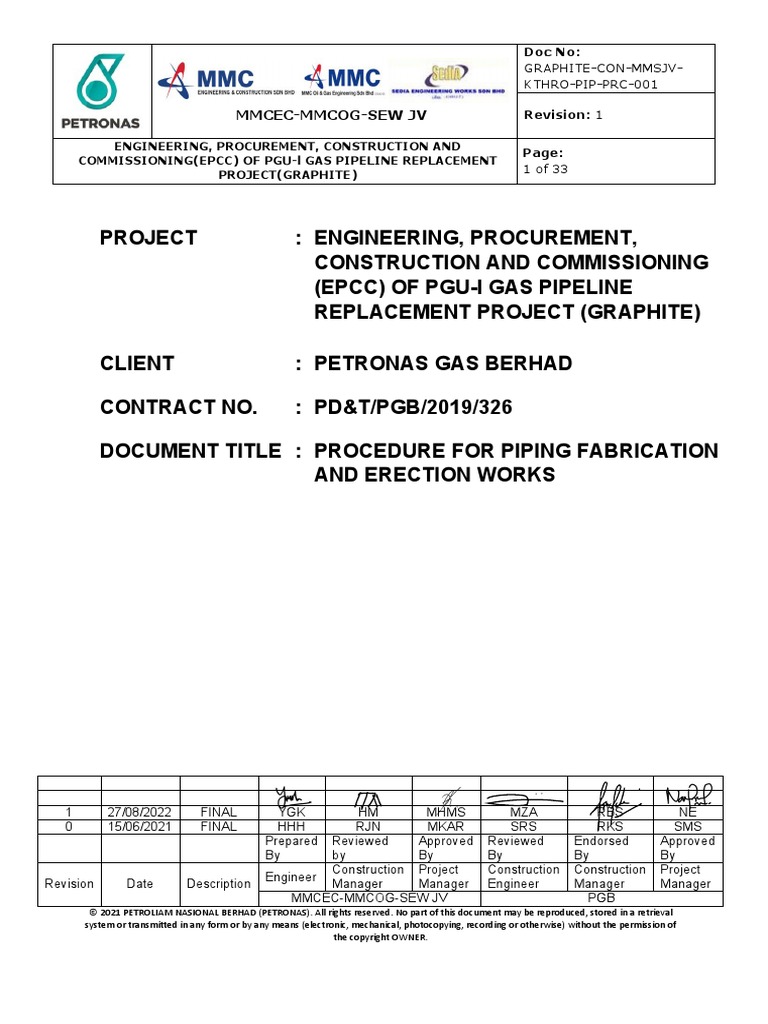 PIP-PRC-001_R1 - PROCEDURE FOR PIPING FABRICATION AND ERECTION WORKS ...
