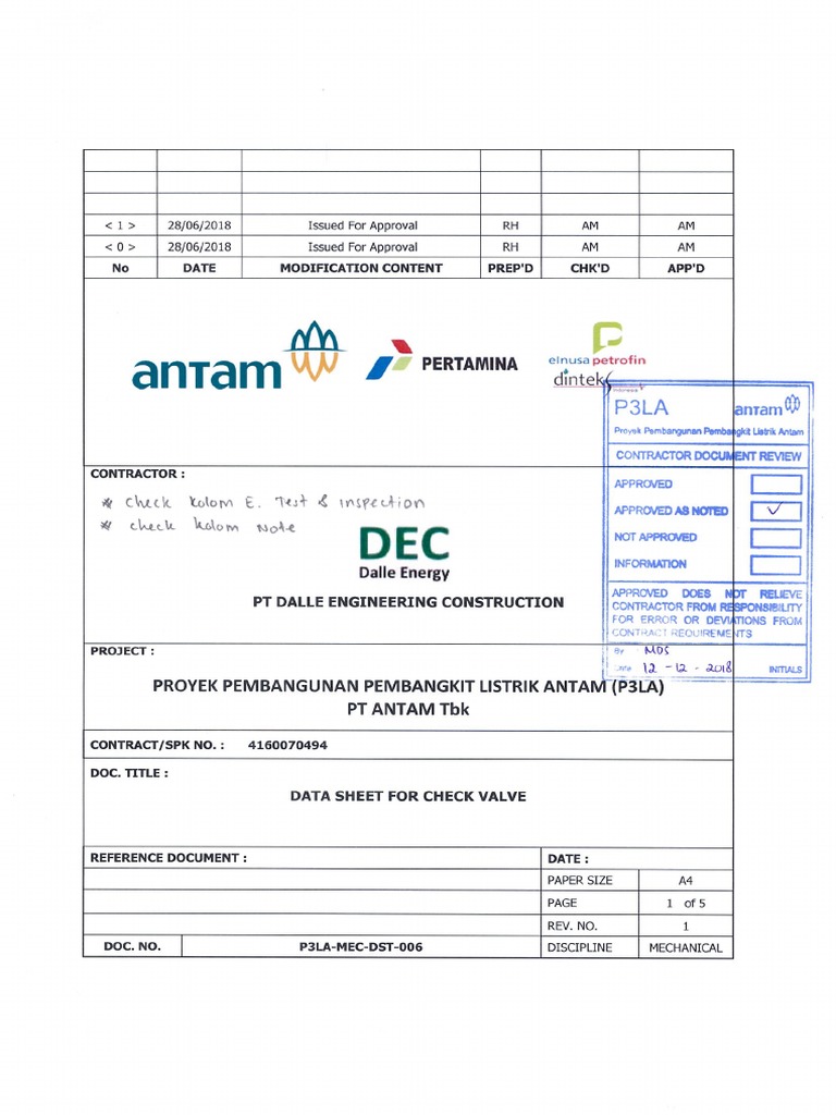 P3la Mec Dst 006 Rev1 Data Sheet For Check Valve Pdf
