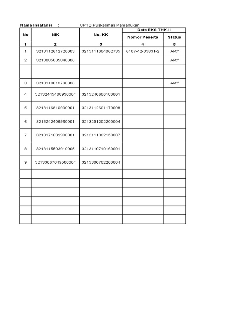 Format Pengisian Pendataan Tenaga Non Asn Tahun 2022-1 | PDF