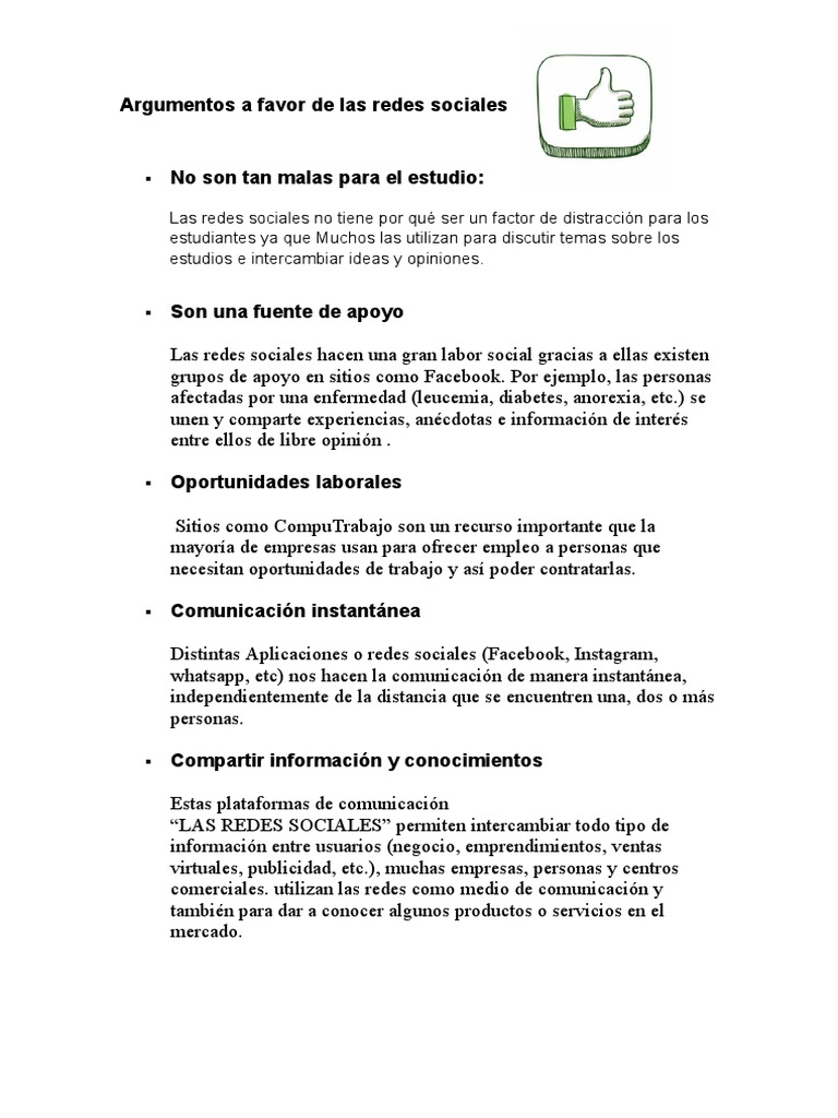 Argumentos A Favor de Las Redes Sociales | PDF