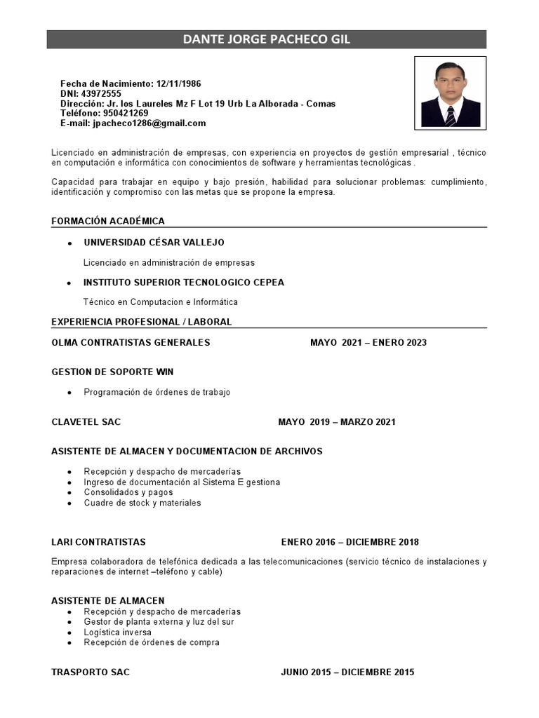 Dante Jorge Pacheco curriculum vitae (1) | PDF | Internet | Informática