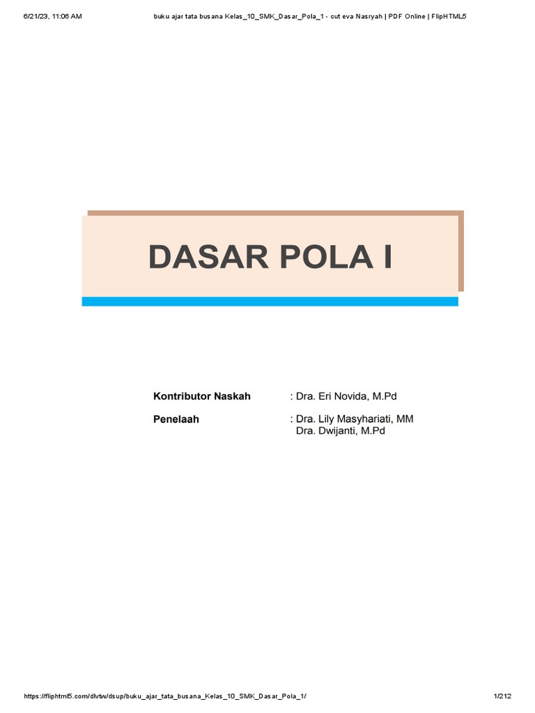 Buku Ajar Tata Busana Kelas - 10 - SMK - Dasar - Pola - 1 - Cut Eva Nasryah | PDF