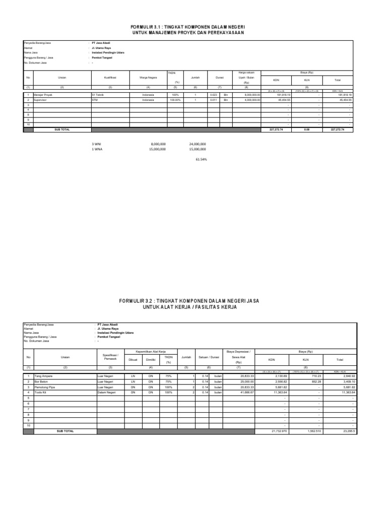 Formulir Isian TKDN Jasa 1 | PDF