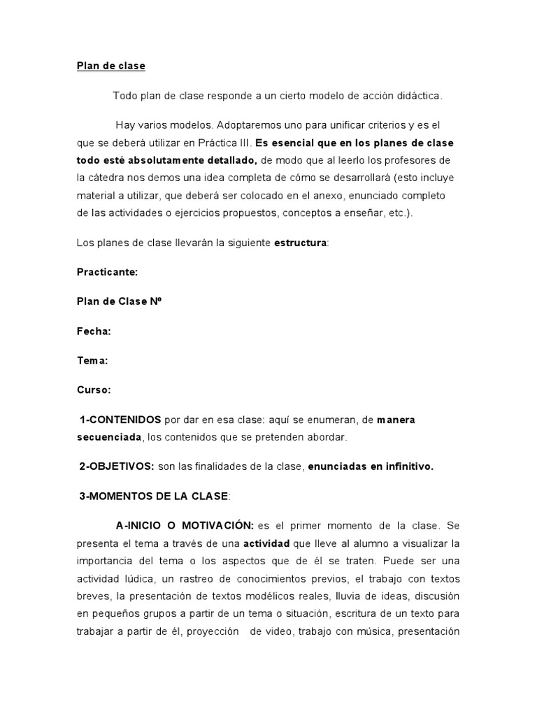 Plan de Clase - INSTRUCTIVO | PDF | Evaluación