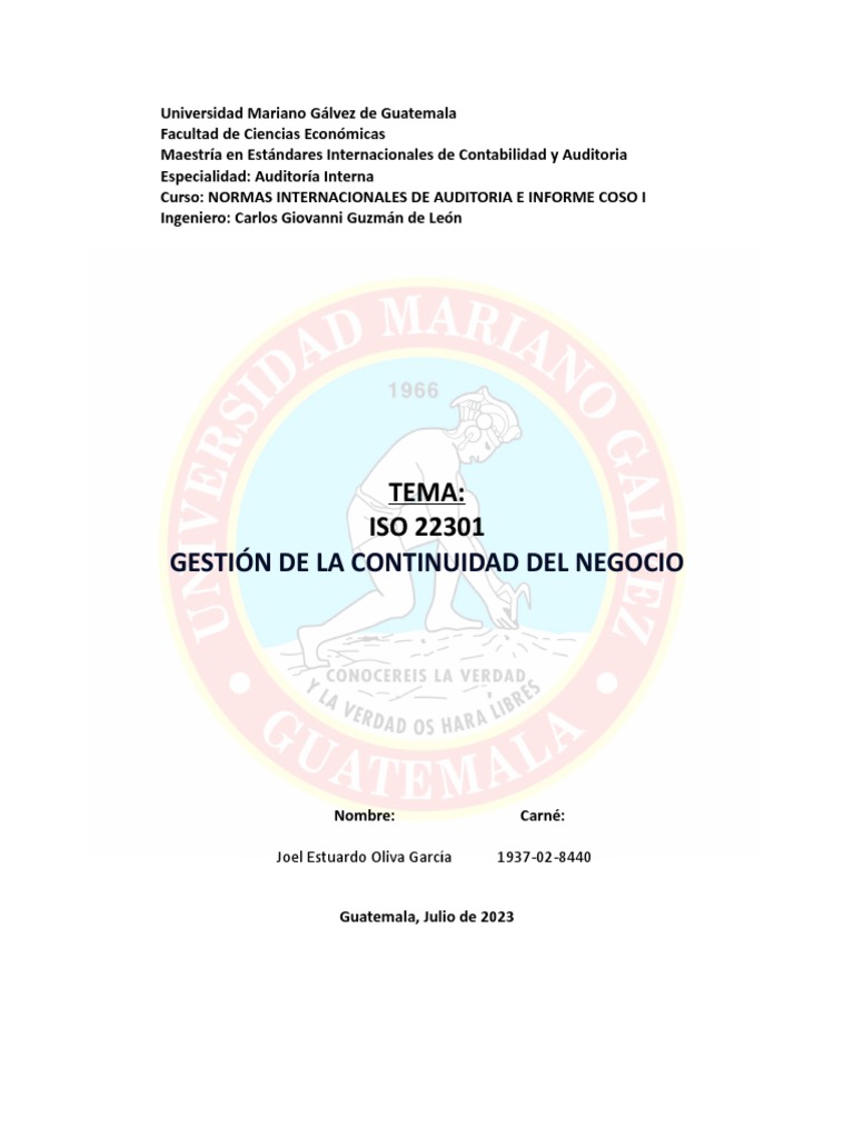 ISO 22301: Continuidad del Negocio | PDF