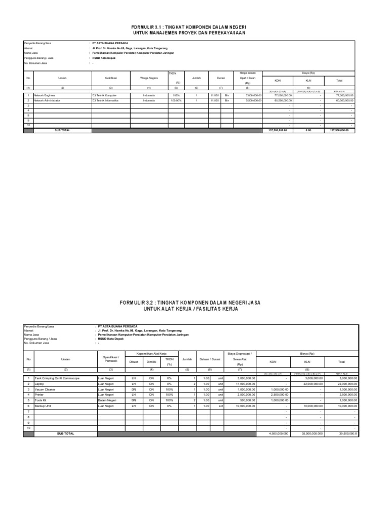 Formulir Isian TKDN Jasa ABP | PDF