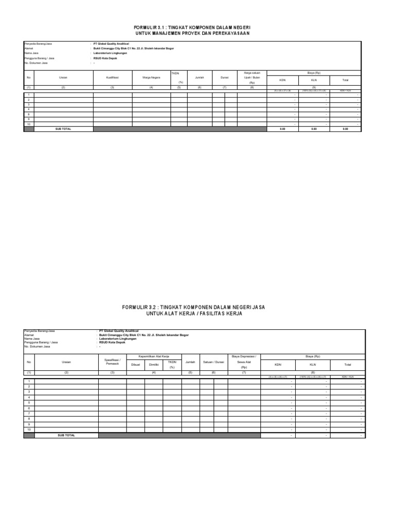 Formulir Isian TKDN Jasa PT Global Quality Analitical | PDF