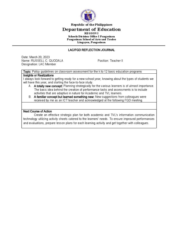 Russell - LAC REFLECTION JOURNAL | PDF