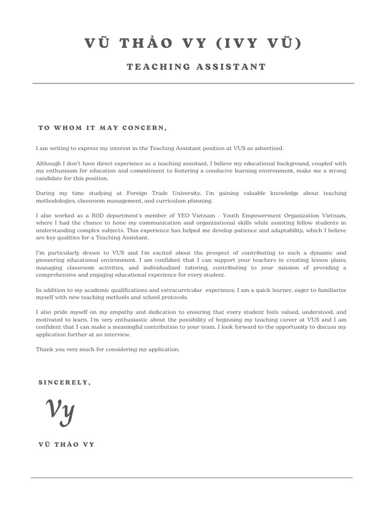 Vu Thao Vy - Cover Letter Vus | PDF