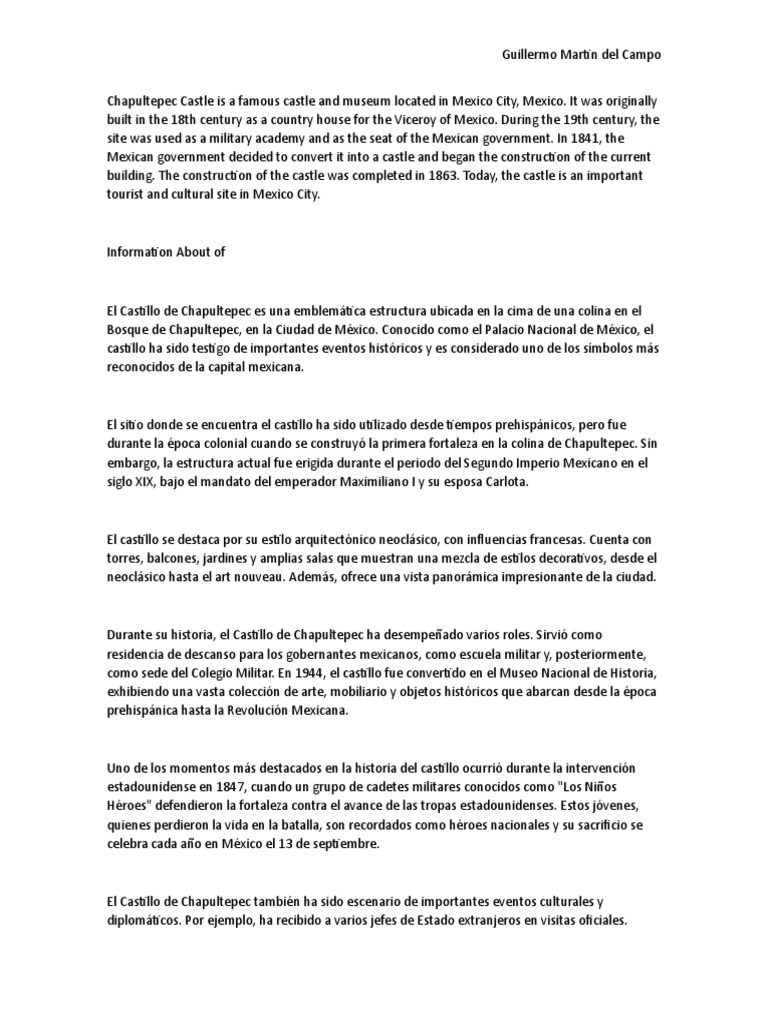 Chapultepec Castle Is A Famous Castle and Museum Located in Mexico City | PDF