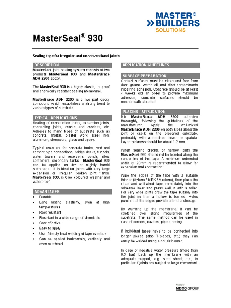 Masterseal 930 Tds | PDF
