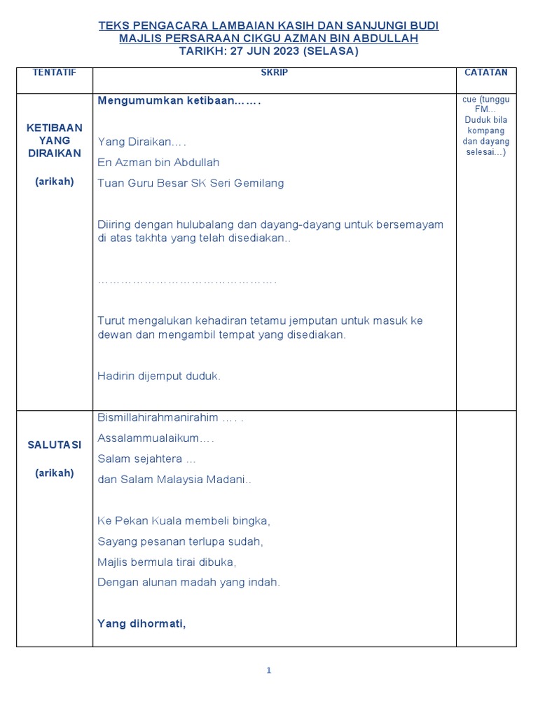 Draf Teks MC Persaraan GB | PDF