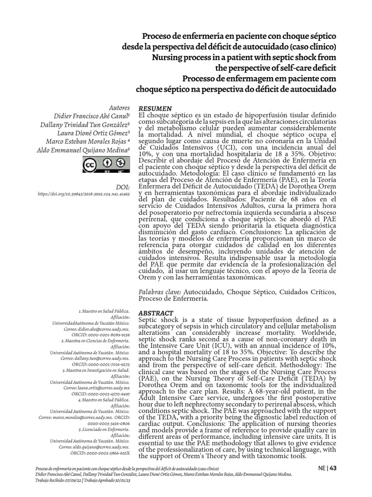 Proceso de Enfermería en Paciente Con Choque Séptico | PDF