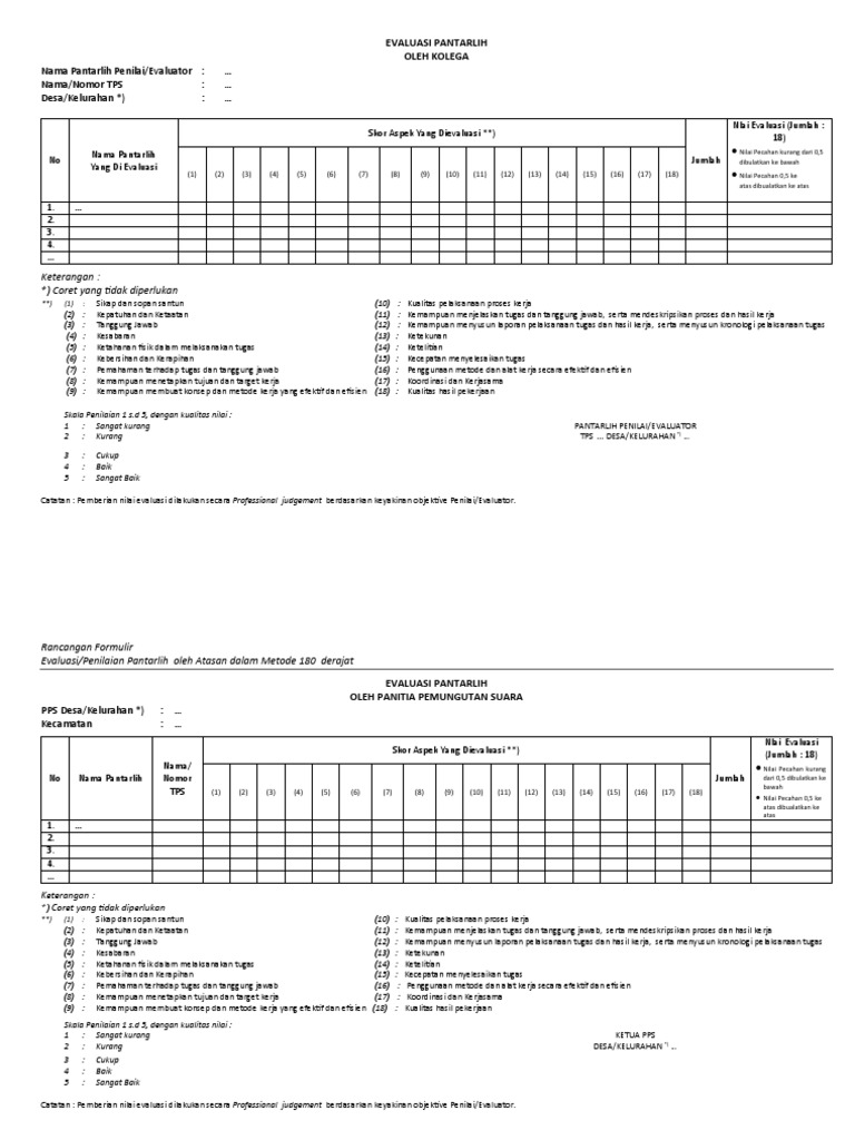 Form Evaluasi Pantarlih Metode 180 Derajat | PDF