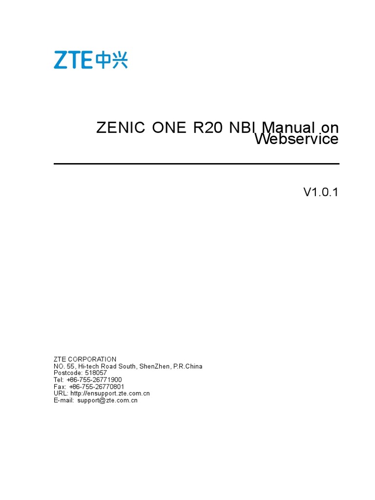 ZENIC ONE R20 NBI Manual On Webservice For Provisioning and Inventory ...