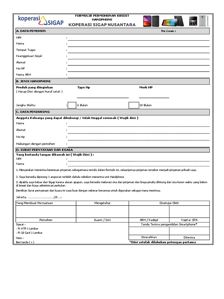 Form Pinjaman Handphone | PDF