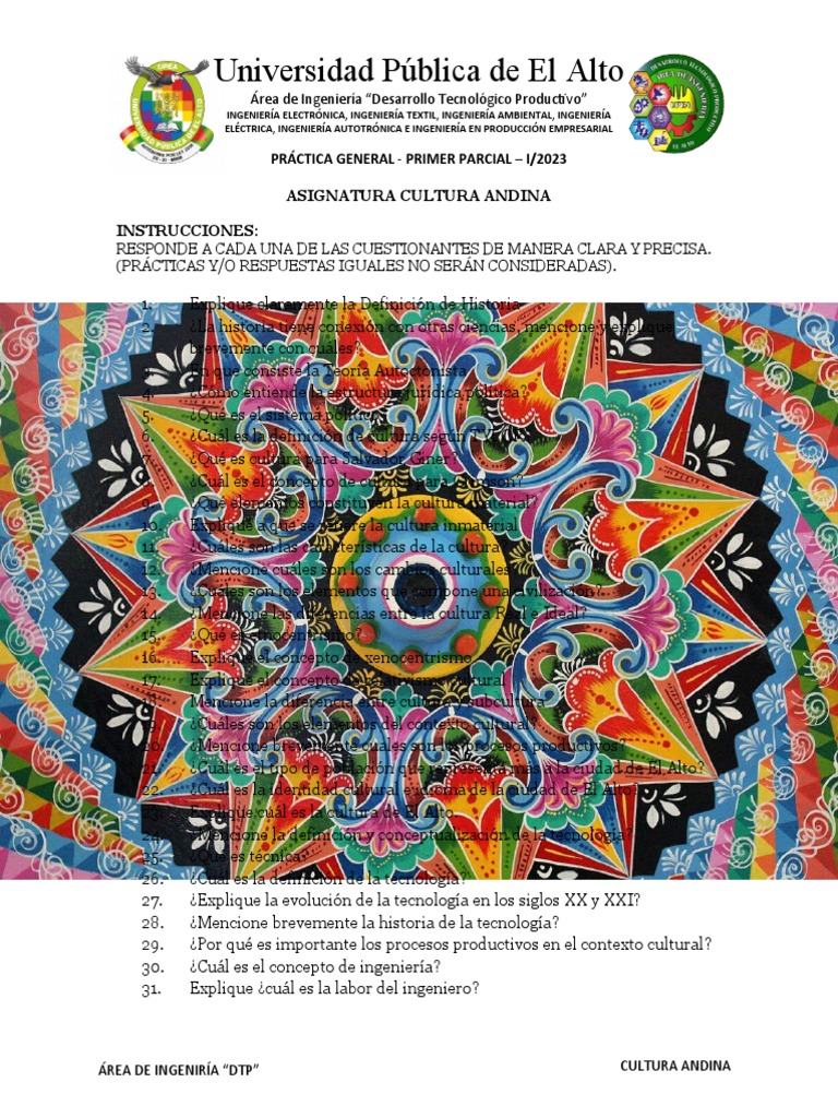 1ra. Práctica Cultura Andina I-2023 | PDF | Ingeniería