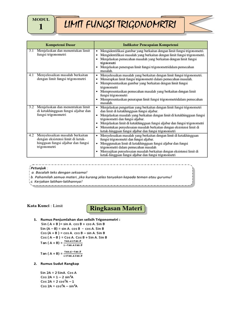 Modul Limit Fungsi Trigonometri 23-24 | PDF | Metode & Bahan Ajar