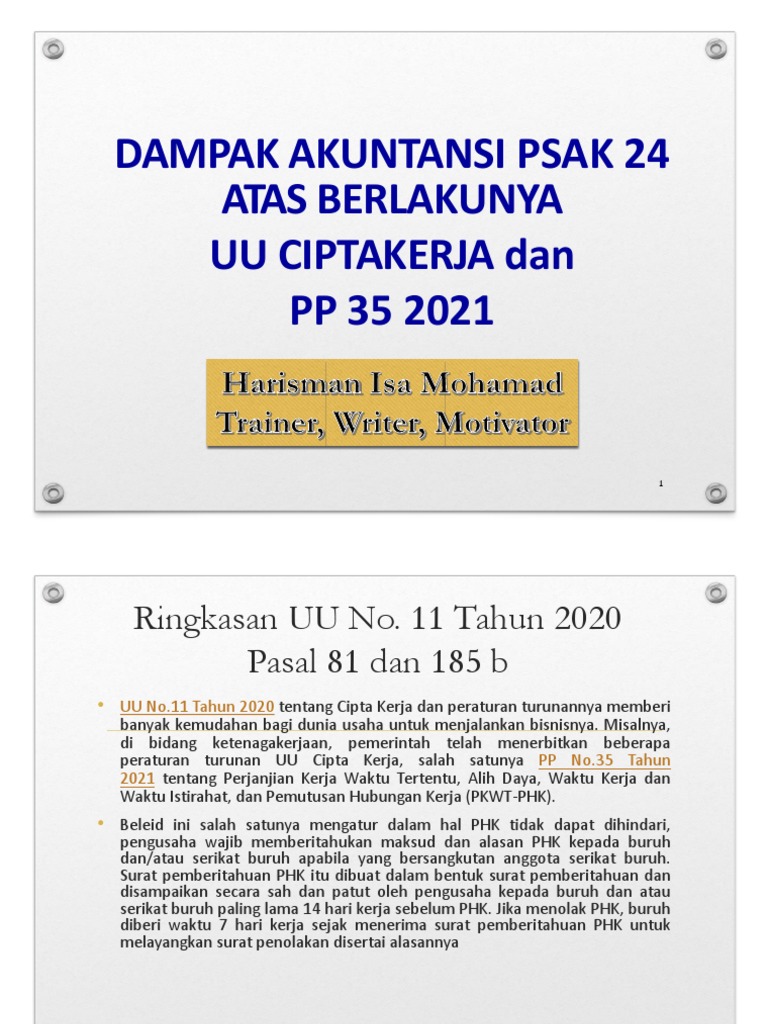 Dampak Akuntansi PSAK 24 UU No 11 2020 - PP 35 2021 | PDF | Pengelolaan ...