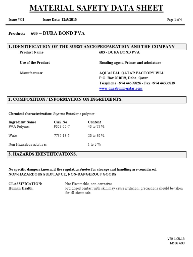 MSDS 603 Dura Bond PVA | PDF
