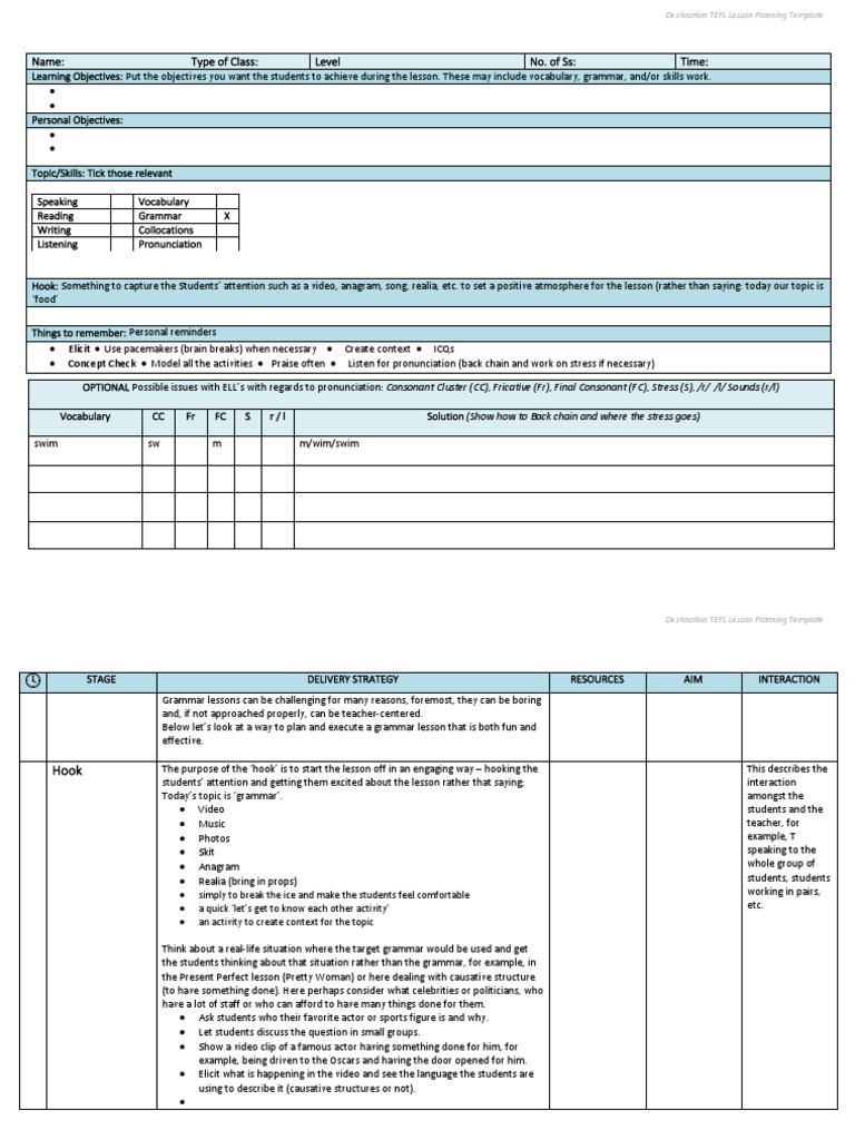 TEFL Lesson Planning Guide | PDF | Human Communication | Linguistics