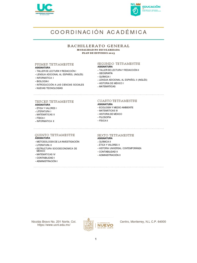 Plan de Estudios BACH UCNL | PDF