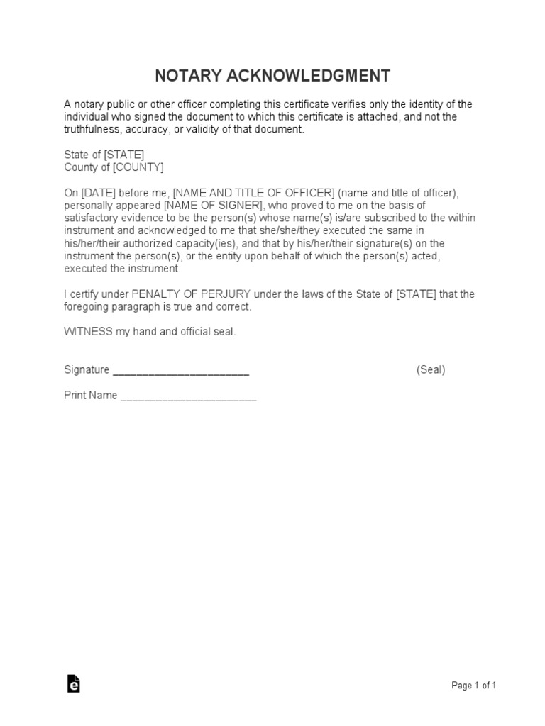 Notary Acknowledgment Form Guide | PDF
