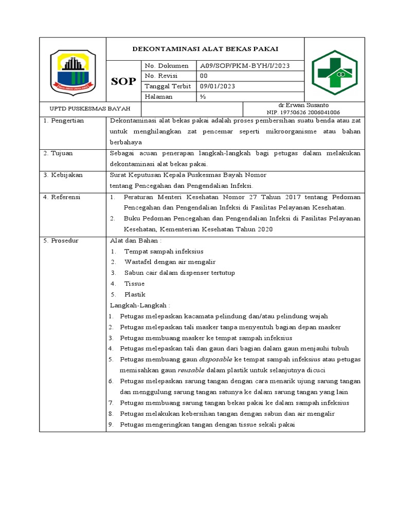 SOP Dekontaminasi Alat Bekas Pakai | PDF | Pengembangan Diri | Sains & Matematika