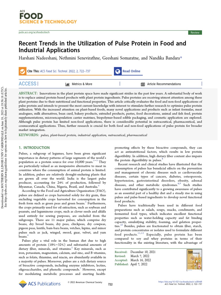 Recent Trends in The Utilization of Pulse Protein in Food and | PDF