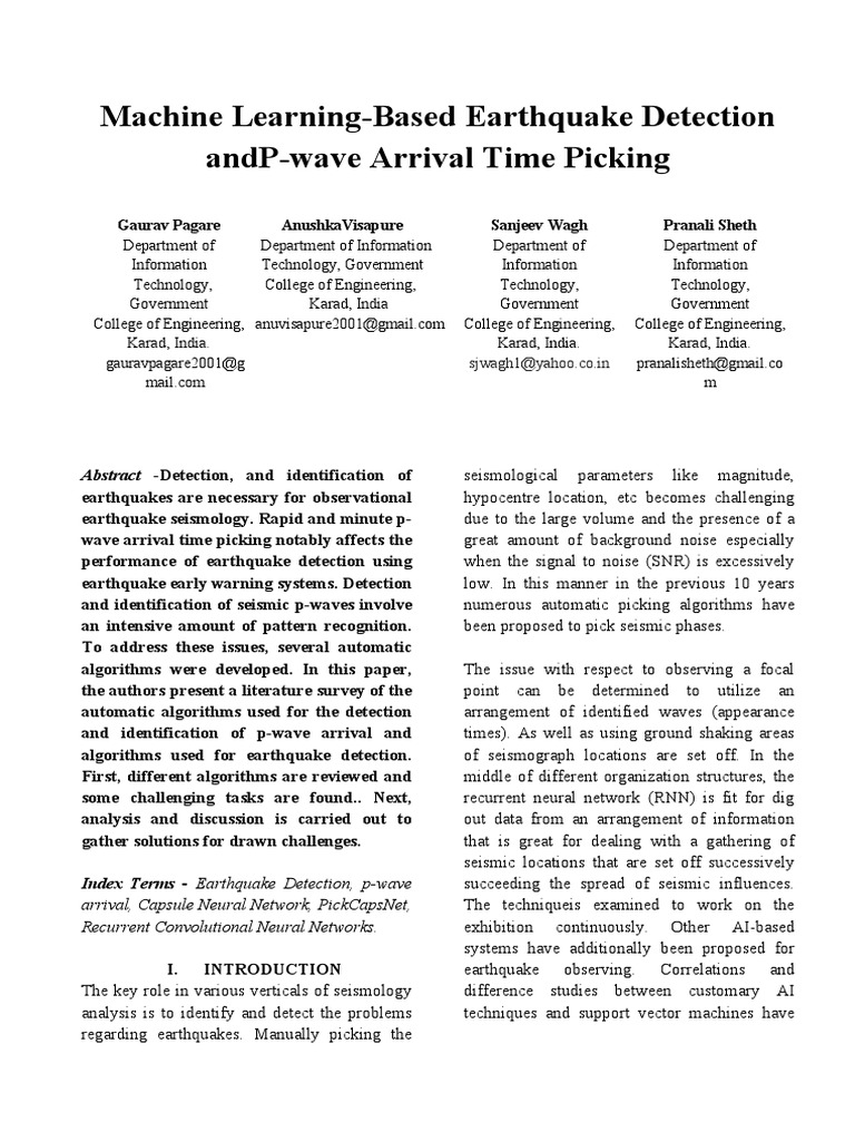 Machine Learning Based Earthquake Detection And P Wave Arrival Time